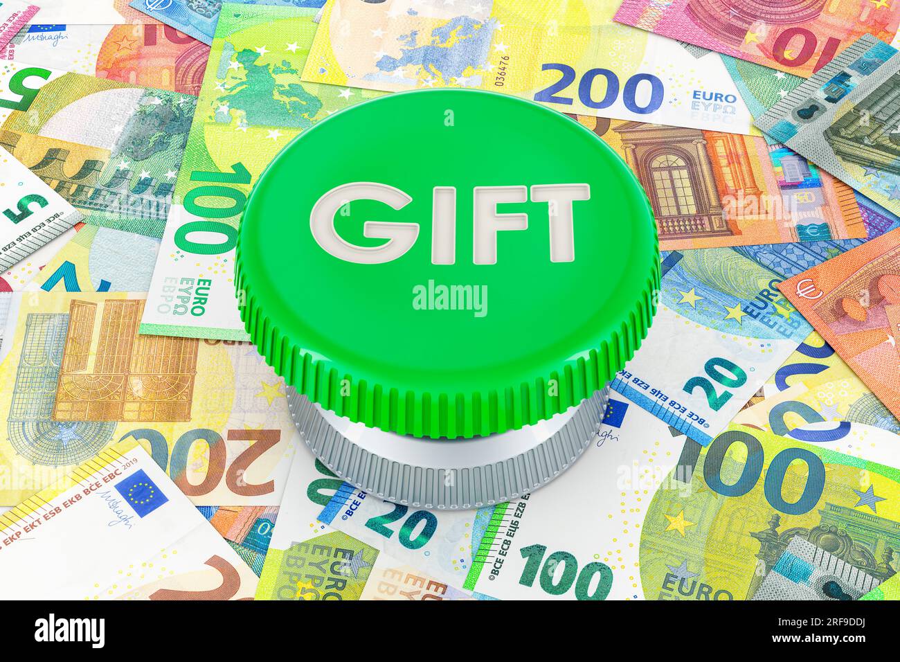 Gift green Button on the euro backdrop, 3D rendering Stock Photo - Alamy