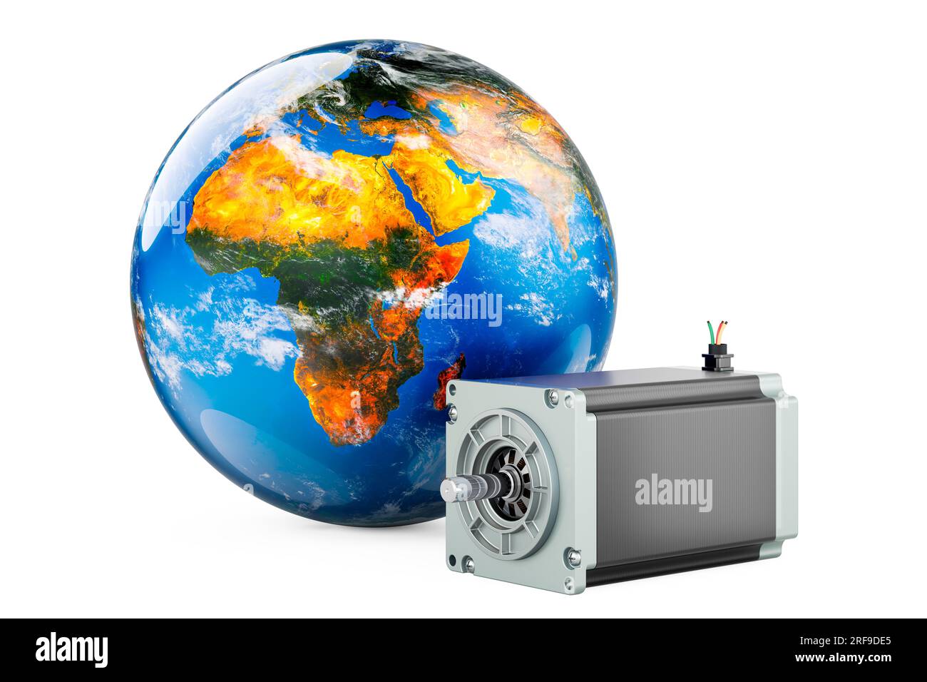 Stepper motor with Earth Globe. 3D rendering isolated on white ...