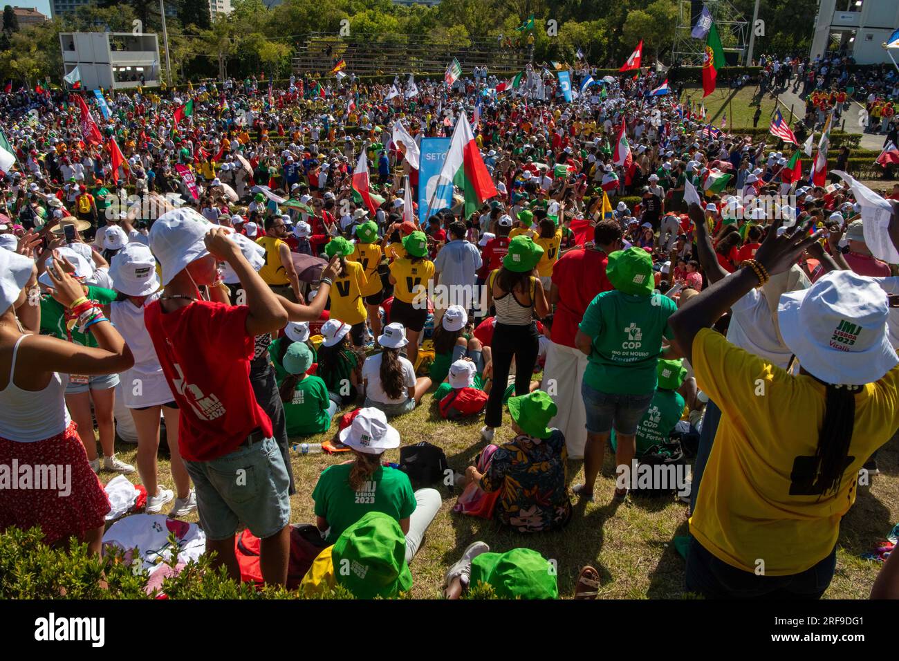 Lisbon, Portugal. 01st Aug, 2023. A crowd of people is seen holding and ...