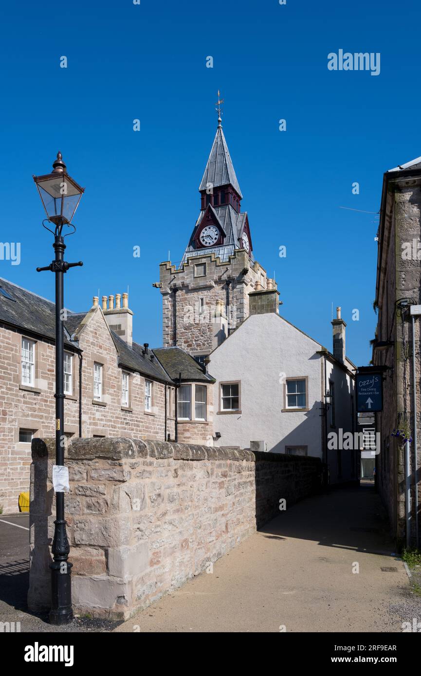 1 August 2023. Nairn,Scotland. This is the Nairn Town Hall Clock Tower ...