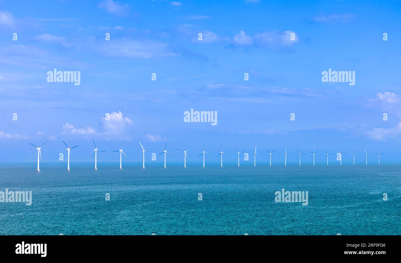 Renewable energy wind power plant and wind turbines along Denmark sea ...