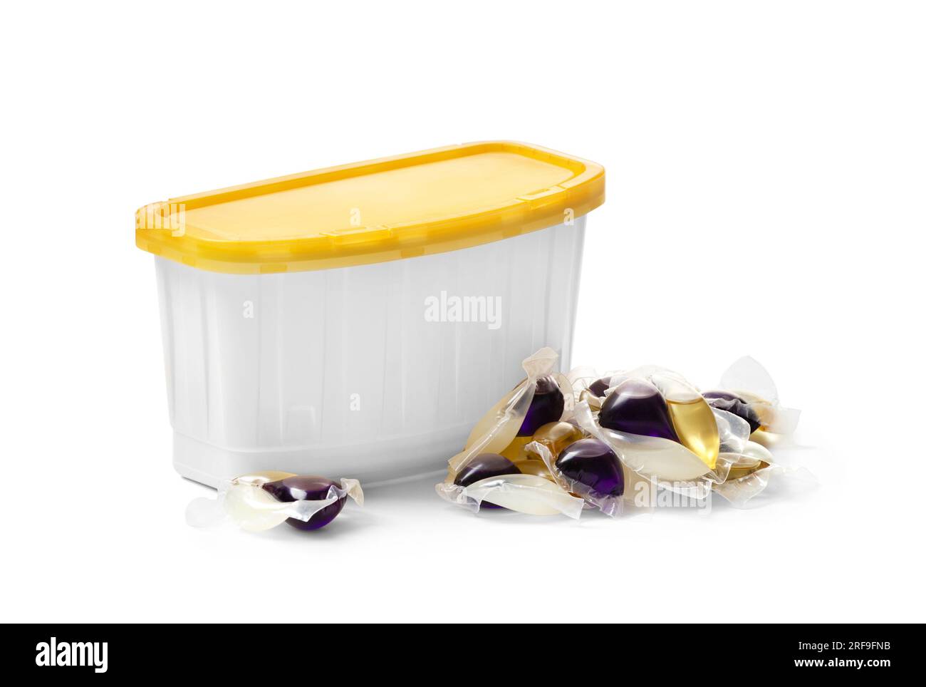 Plastic container and gel dissolving capsules for laundry 3in1 ...