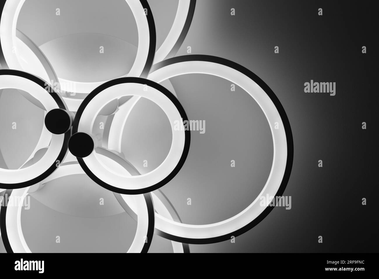 Luminous modern LED ring lamp on the ceiling. Bottom view Stock Photo ...