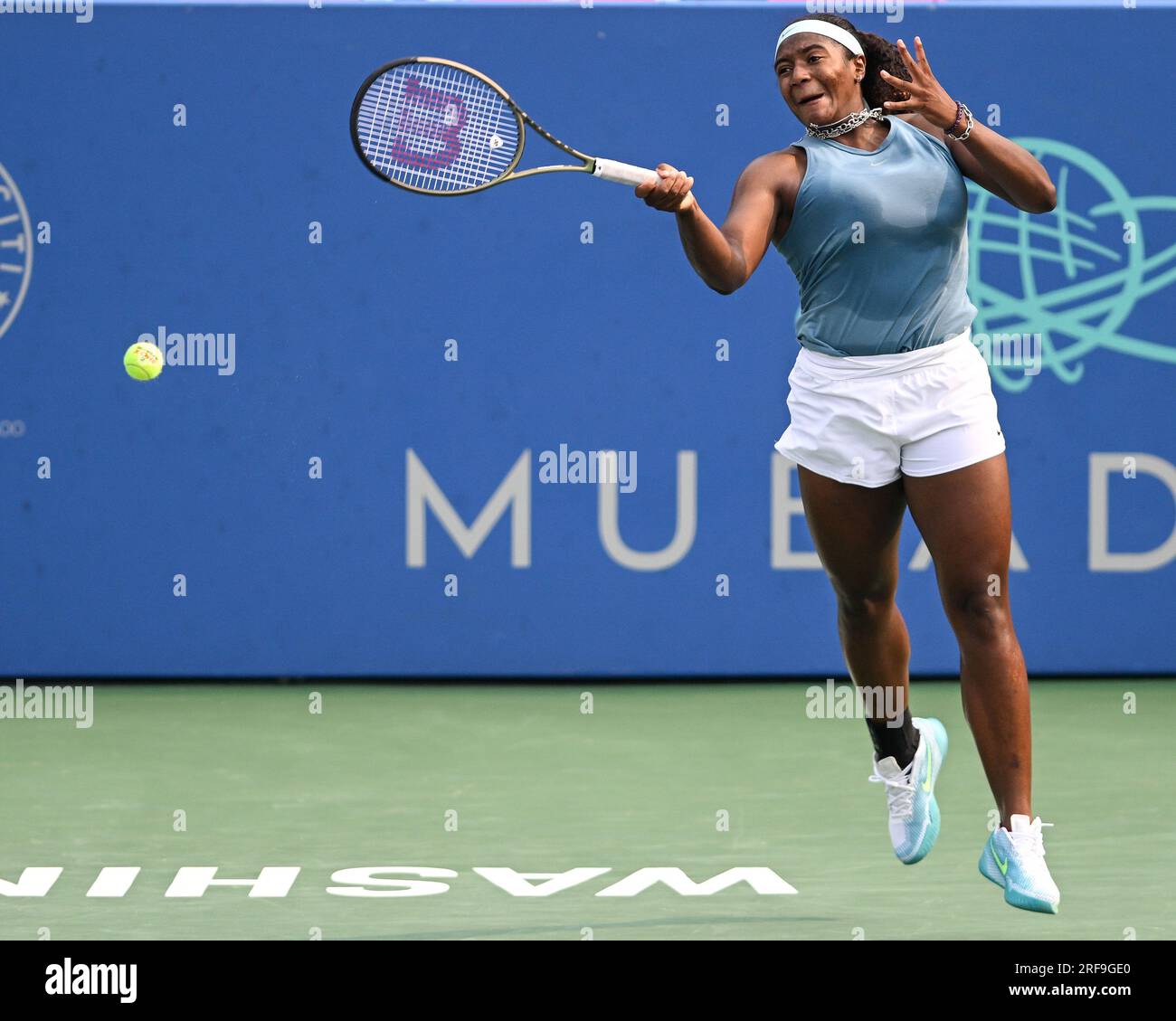 August 1, 2023, Washington, D.C, U.S: HAILEY BAPTISTE hits a forehand ...