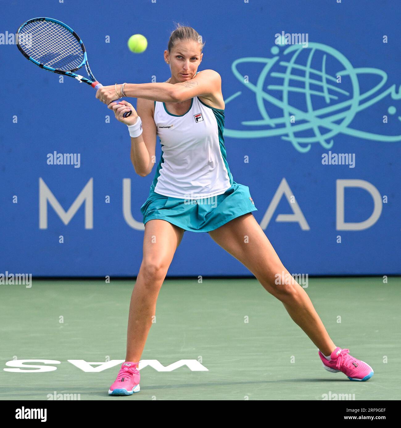 Washington, D.C, USA. 1st Aug, 2023. KAROLINA PLISKOVA hits a backhand ...