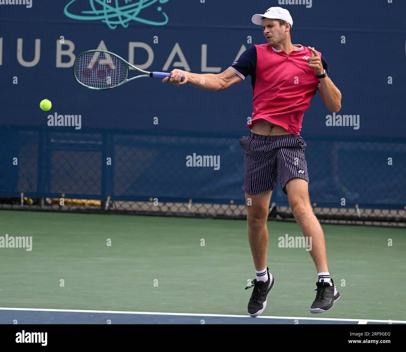 Washington, D.C, USA. 1st Aug, 2023. HUBERT HURKACZ hits a forehand ...