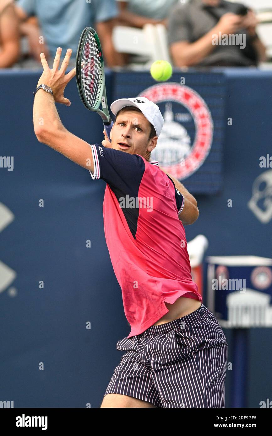 Washington, D.C, USA. 1st Aug, 2023. HUBERT HURKACZ hits a forehand ...