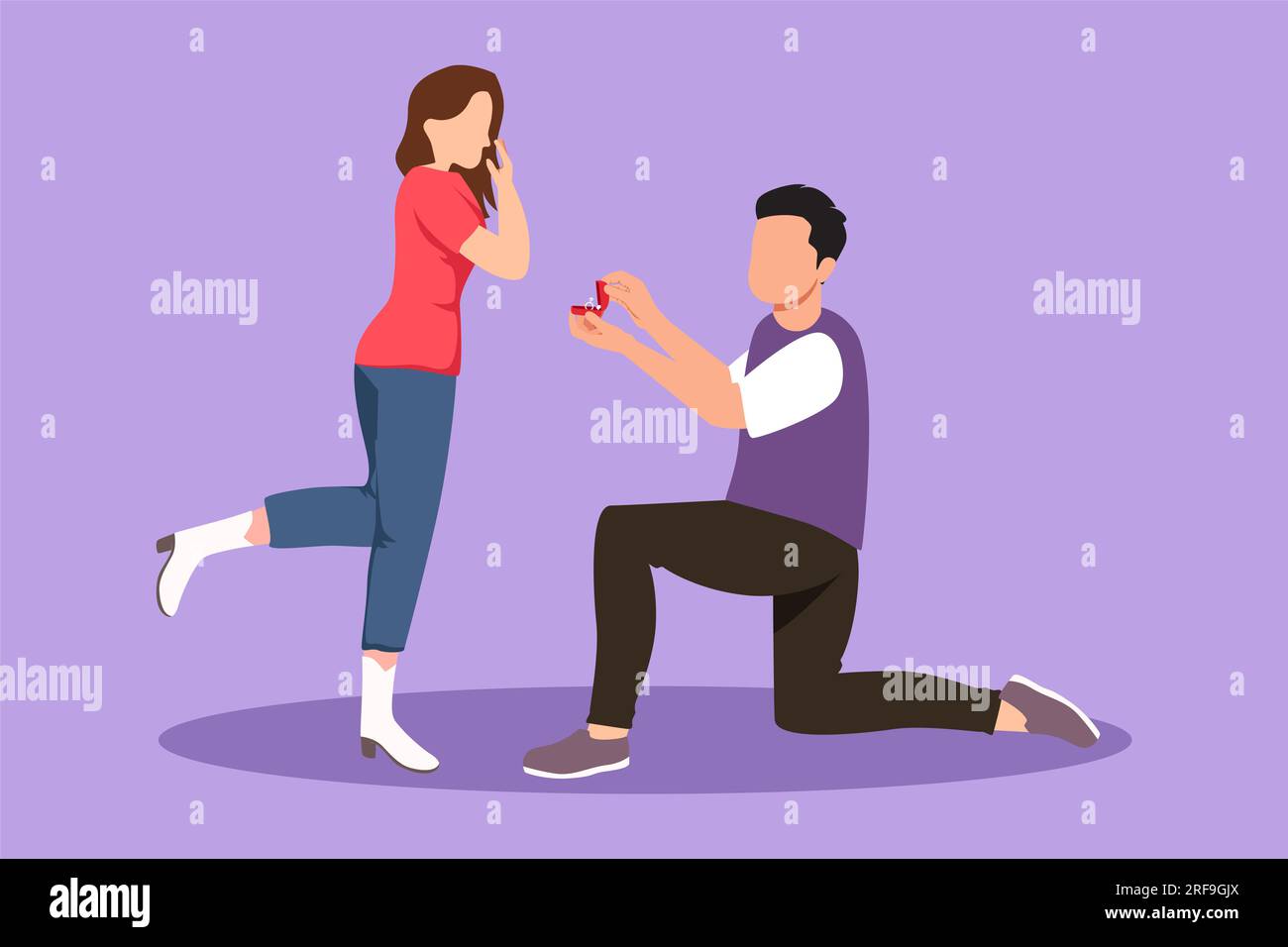 Cartoon flat style drawing cheerful man kneeling offering engagement ...