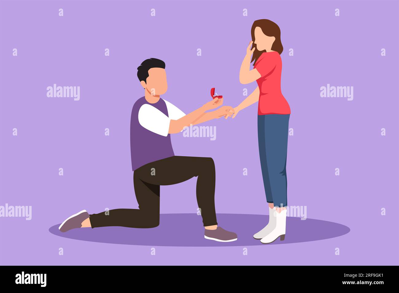 Graphic flat design drawing man kneeling holding engagement ring ...