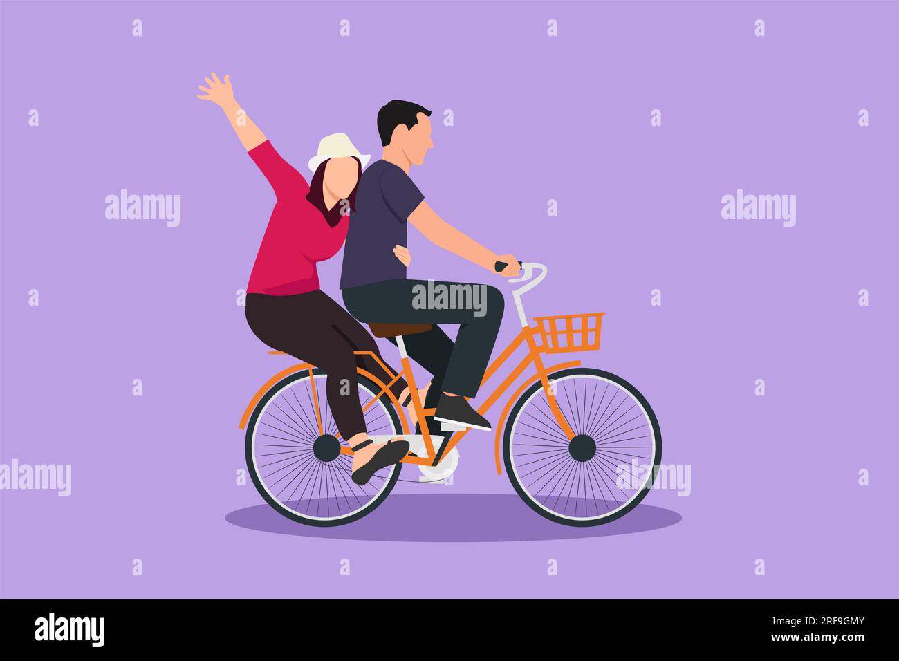 Character flat drawing of romantic couple have fun riding on bike ...