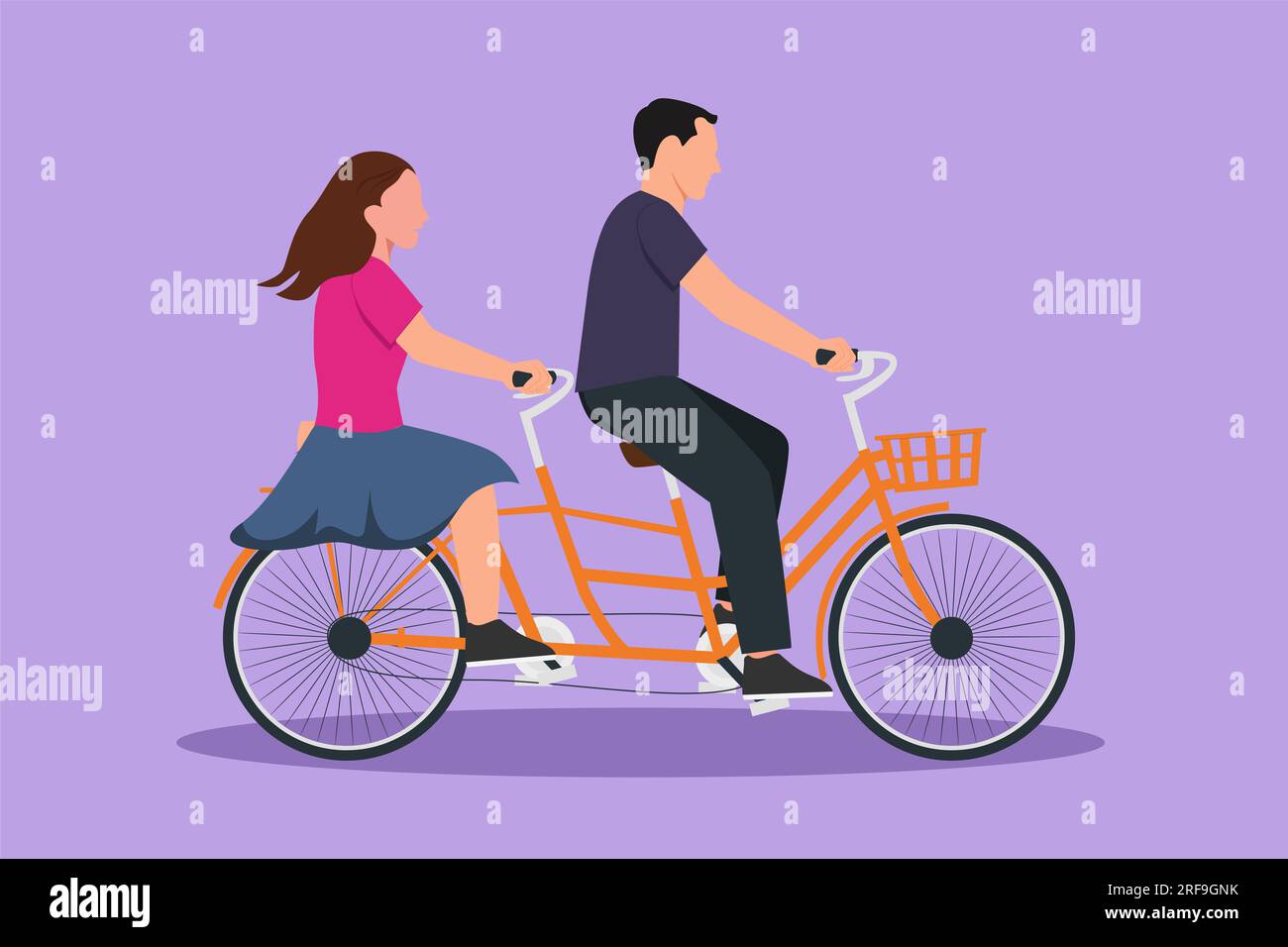 Cartoon flat style drawing of romantic couple riding bicycle together ...