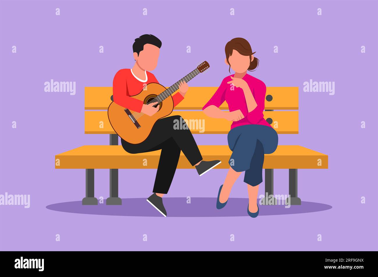 Character flat drawing people sitting on wooden bench in park. Romantic ...