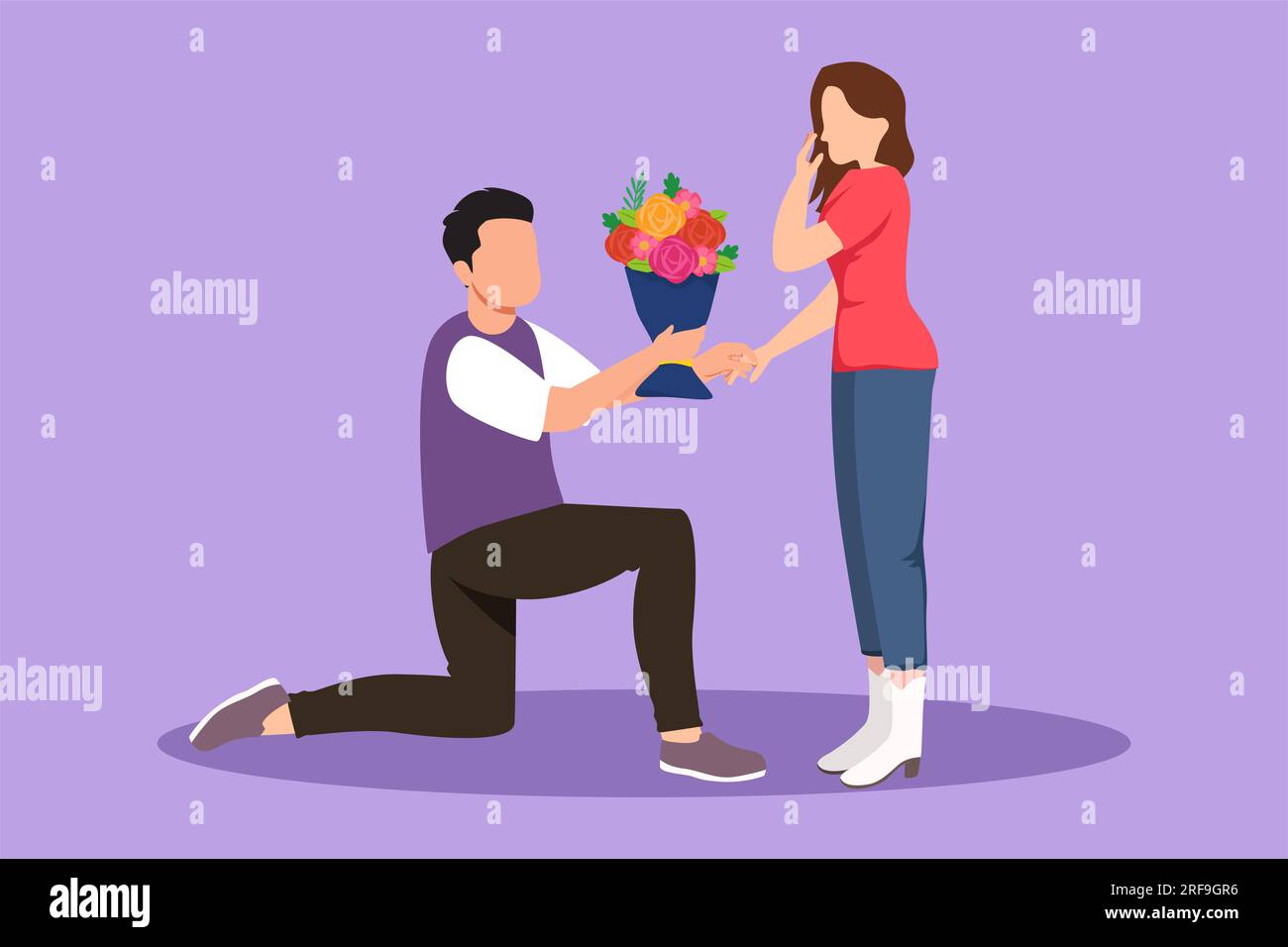 Graphic flat design drawing handsome man on knee making marriage ...
