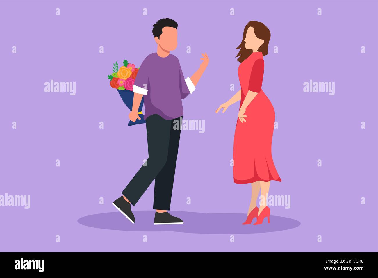 Graphic flat design drawing of handsome man gives flowers to pretty ...