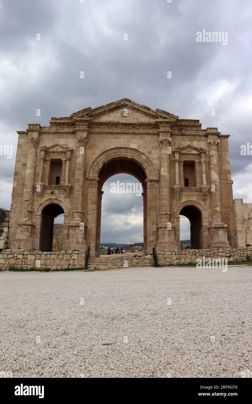 Jerash, Jordan : Tourism in middle east - Arch of Hadrian in historical ...