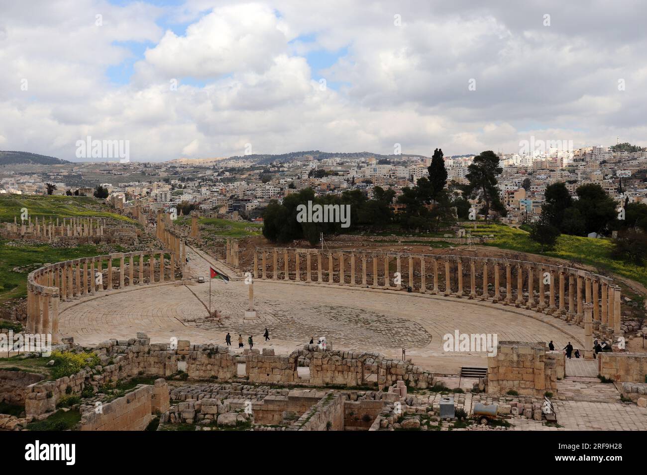 Columns of Oval Forum in Ancient Jerash, Jordan (Rome city) and new ...