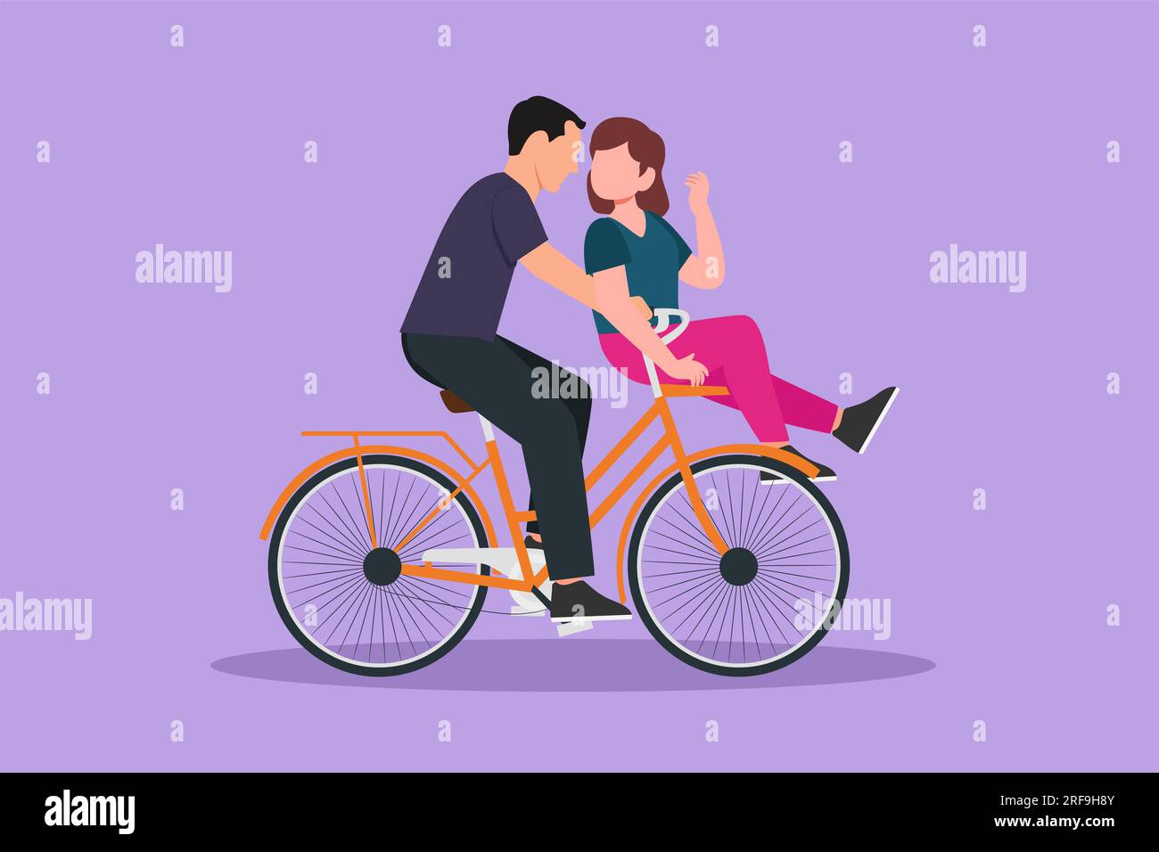 Character flat drawing cute romantic couple on date riding bicycle ...