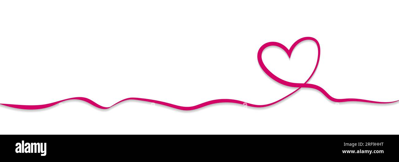 Heart symbol of valentines day. Line art style, wide banner with space ...