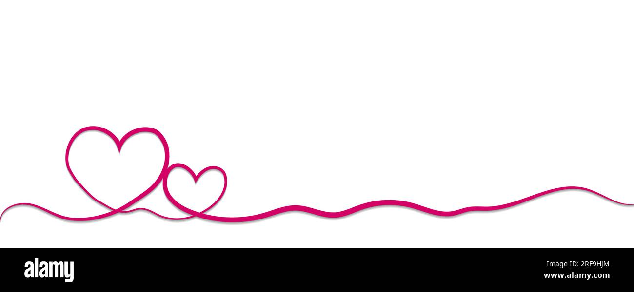Heart symbol of valentines day. Line art style, wide banner with space ...