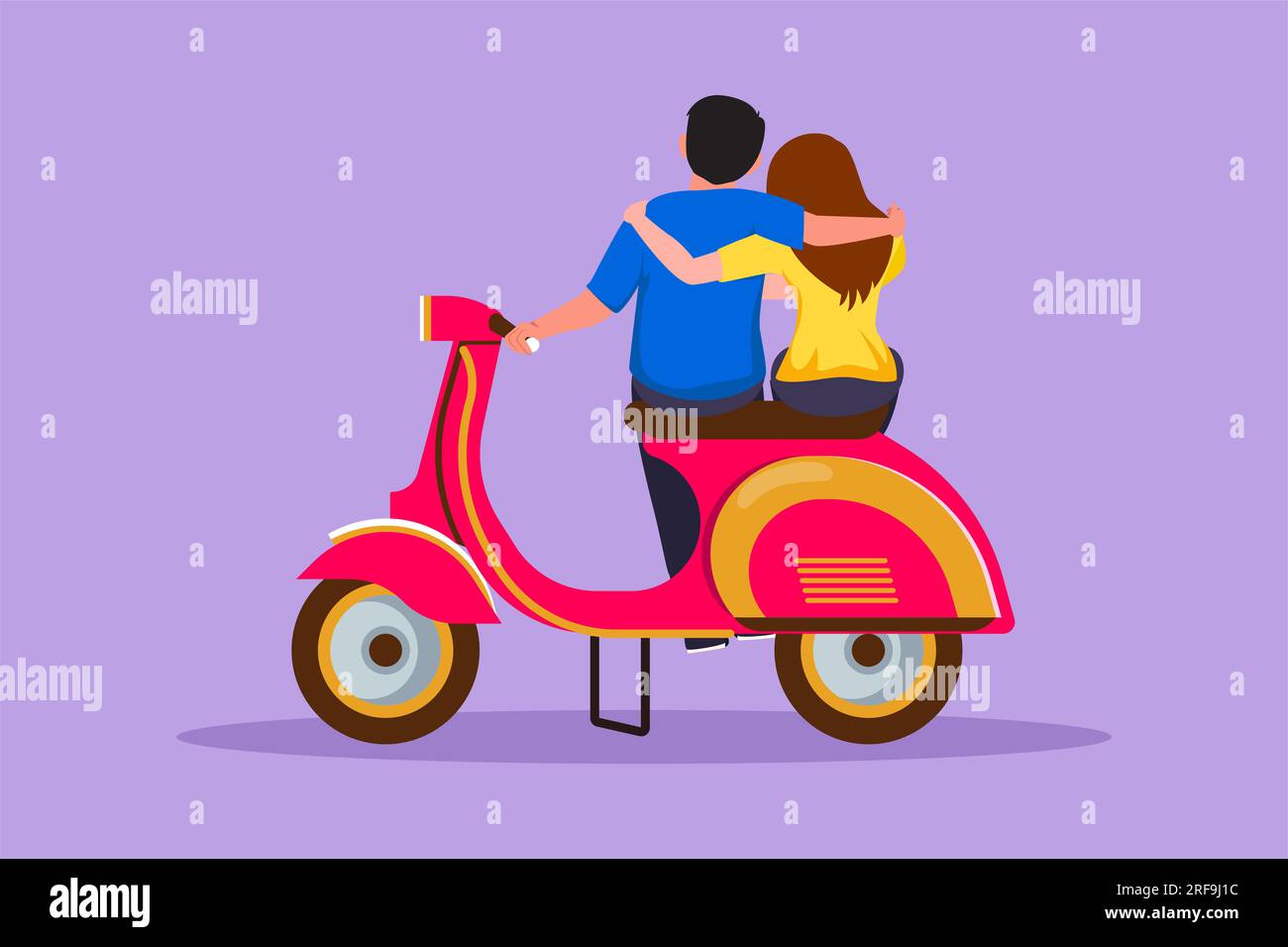 Character flat drawing back view of riders couple trip travel relax ...