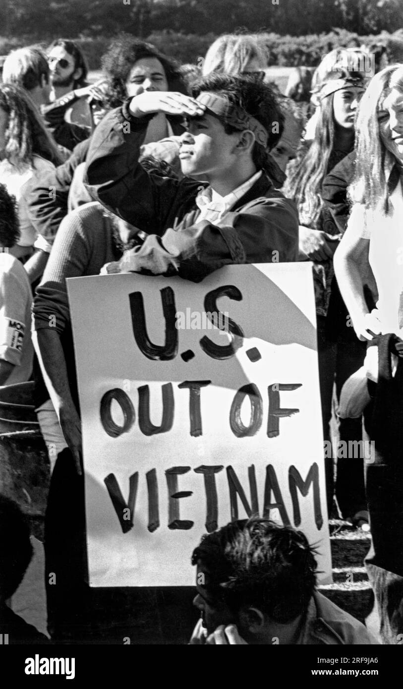 Placard crowd western script standing demonstration Black and White ...