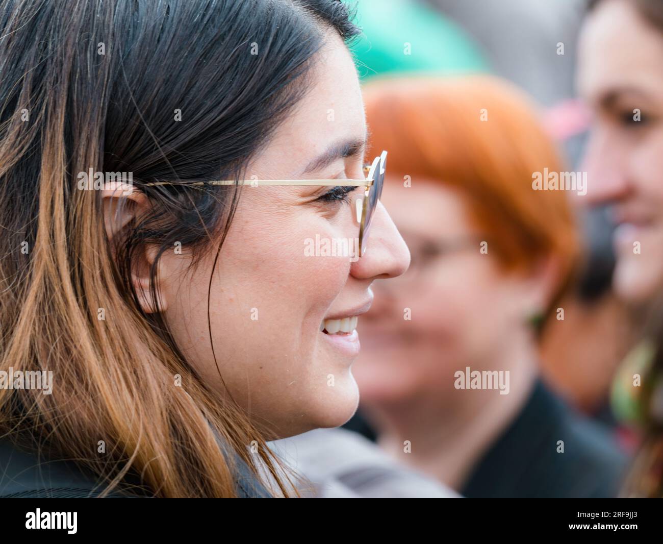 Strasbourg, France - Mar 29, 2023: Smiling portrait of a young woman at ...