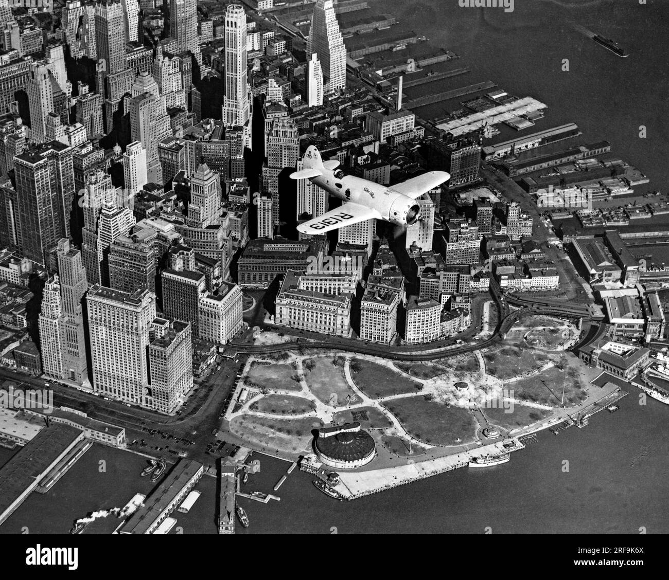New York, New York: April 3, 1937 An aerial view of Capt. Frank Hawks ...