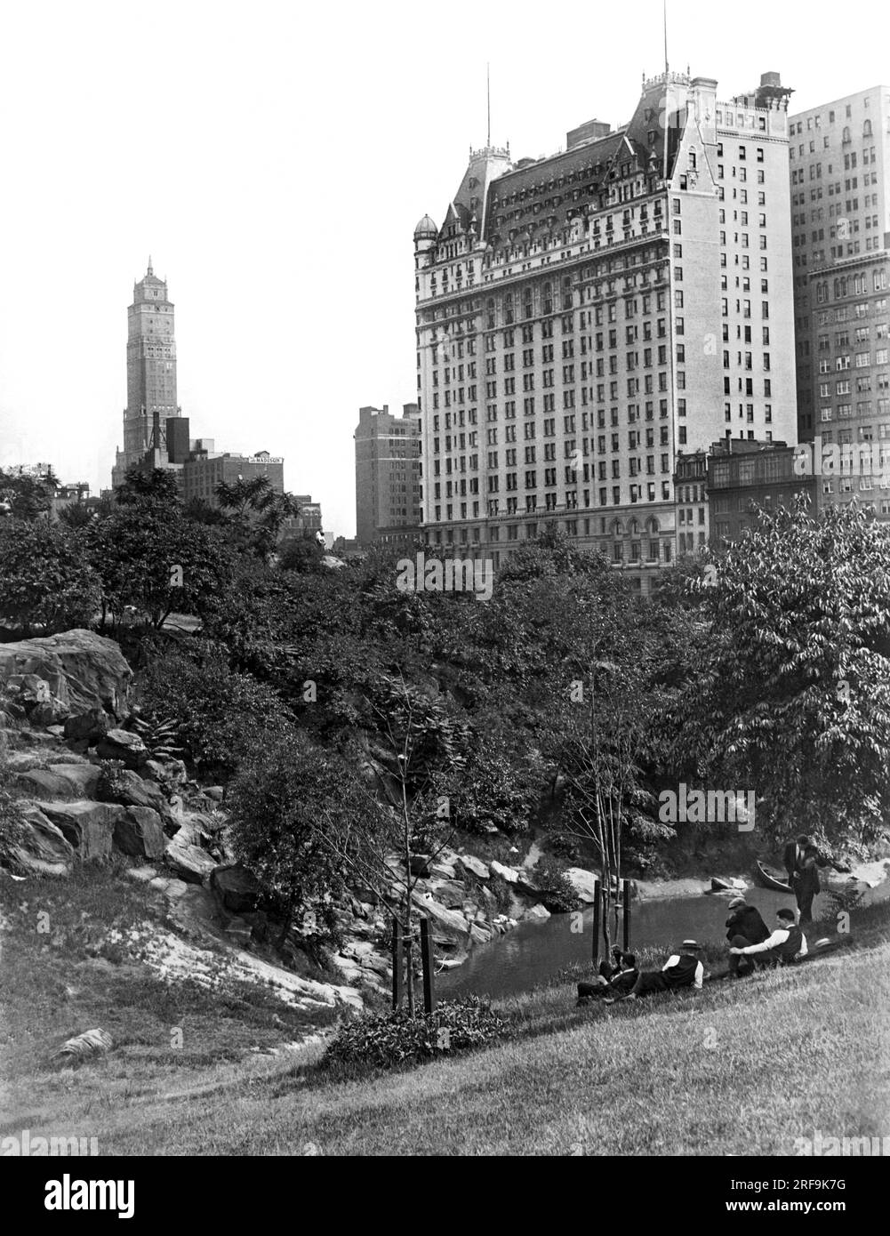 New York, New York: c.1928 The famed Plaza Hotel rises from the trees ...