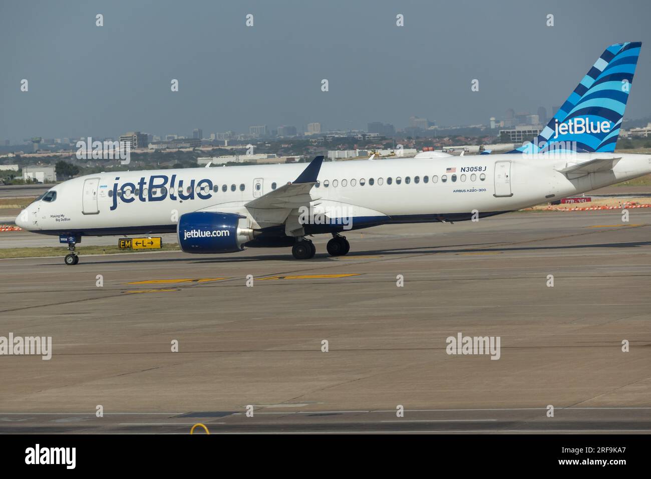 A Jet Blue plane is seen at the Dallas-Fort Worth International Airport ...