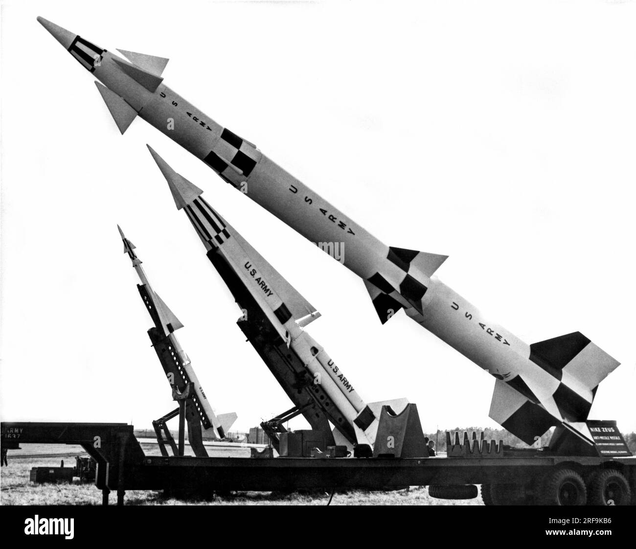 United States: c. 1970. Three generations of NIke air defense missiles ...