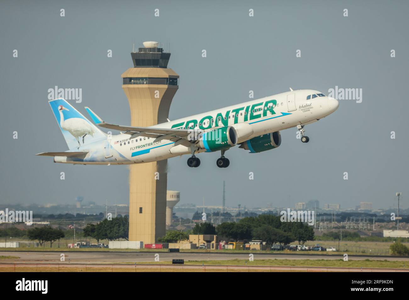 A Frontier plane is seen at the Dallas-Fort Worth International Airport ...