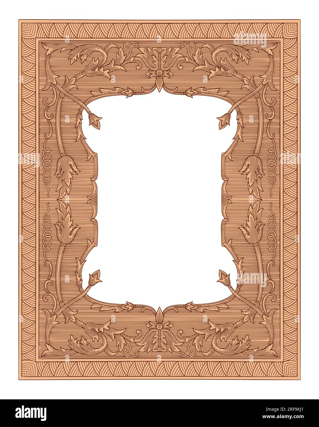 antique ornamental frame, engraving drawing style vector illustration ...