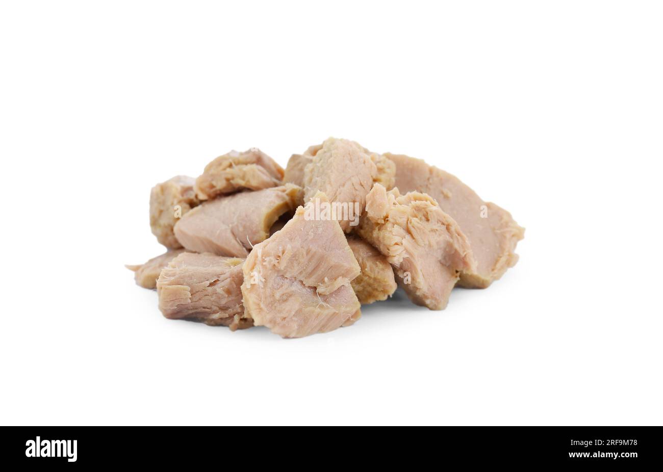 Delicious canned tuna chunks isolated on white Stock Photo - Alamy