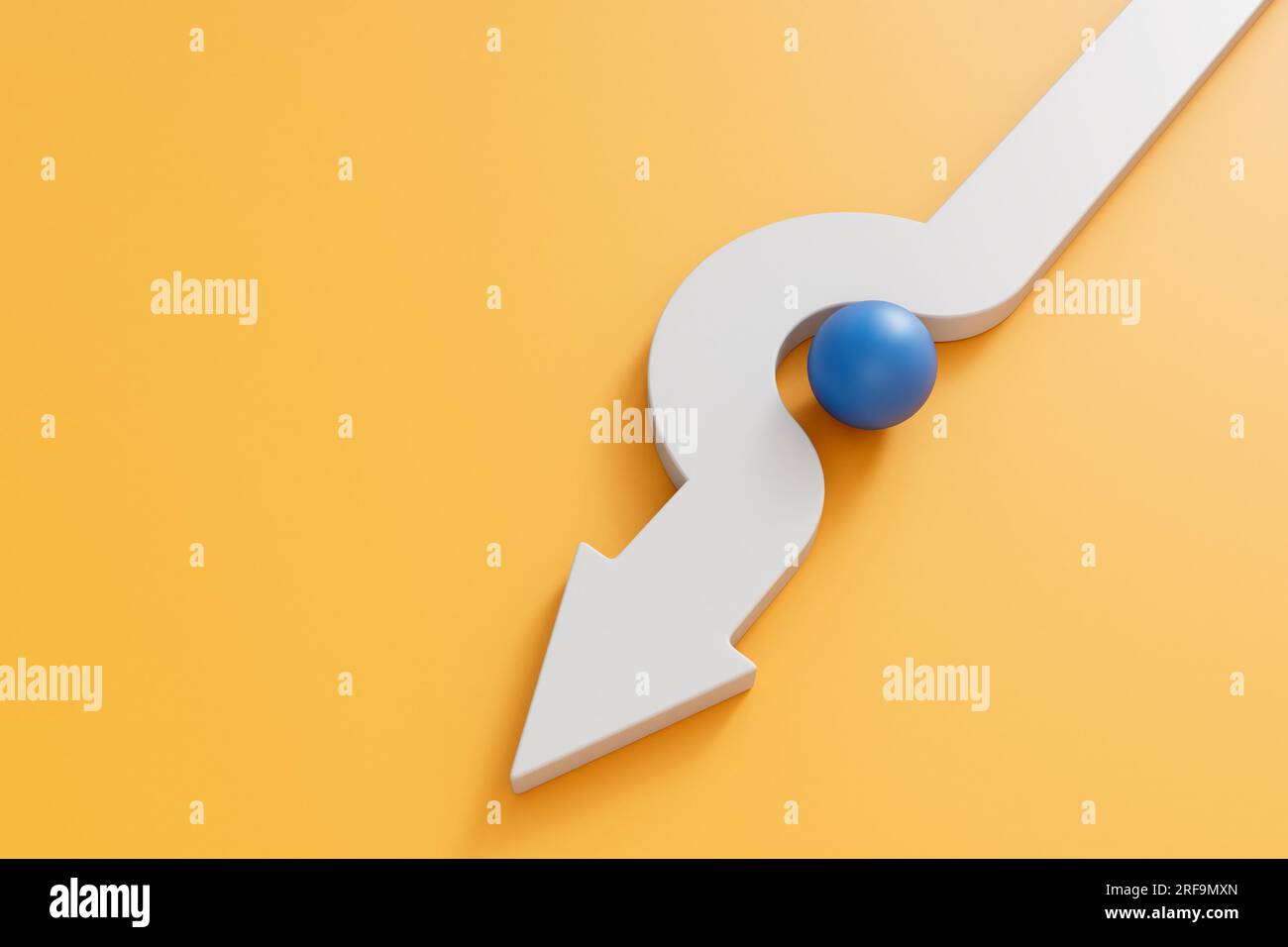 A white business direction arrow moves around an obstacle that is in ...