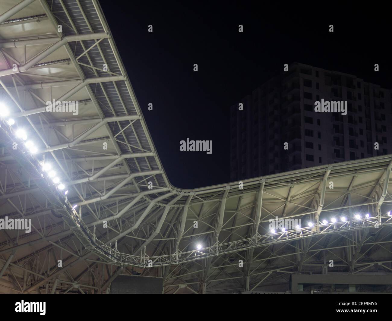 Arch of the football stadium. Football match lighting. Part of a sports ...