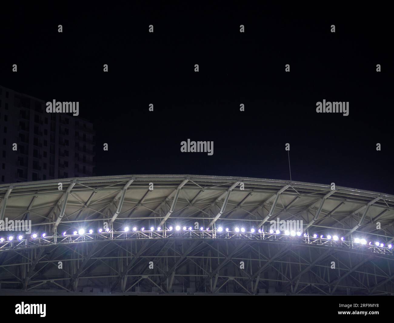 Arch of the football stadium. Football match lighting. Part of a sports ...