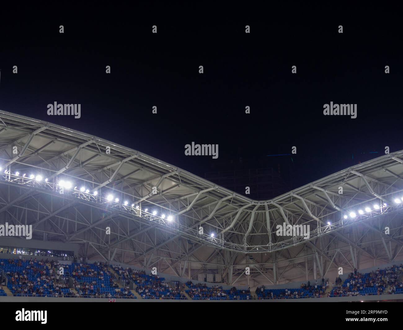 Arch of the football stadium. Football match lighting. Part of a sports ...