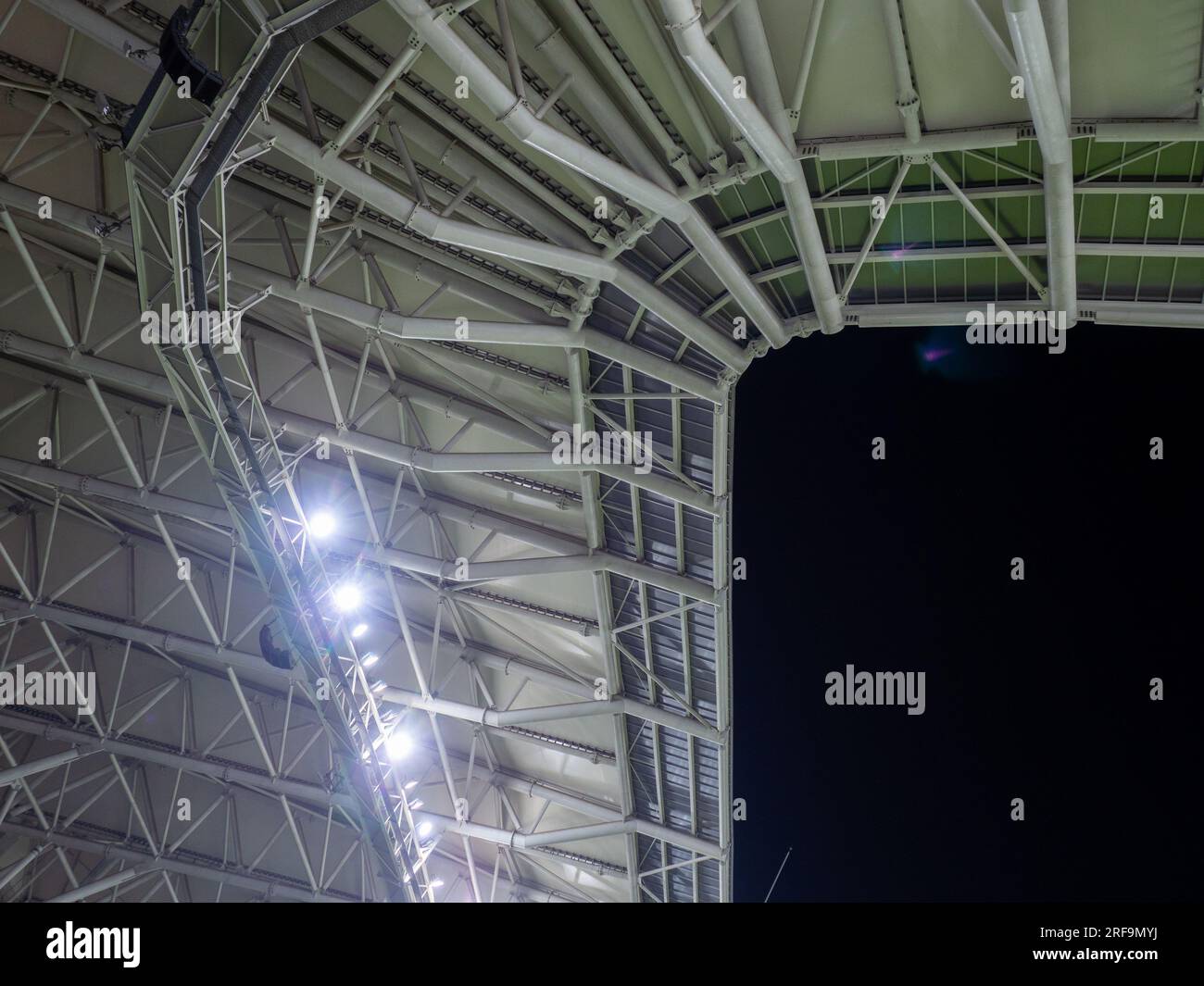 Arch of the football stadium. Football match lighting. Part of a sports ...