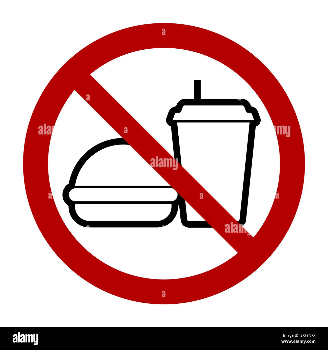 No eating and no drinks allowed symbol, prohibition sign, line icon ...
