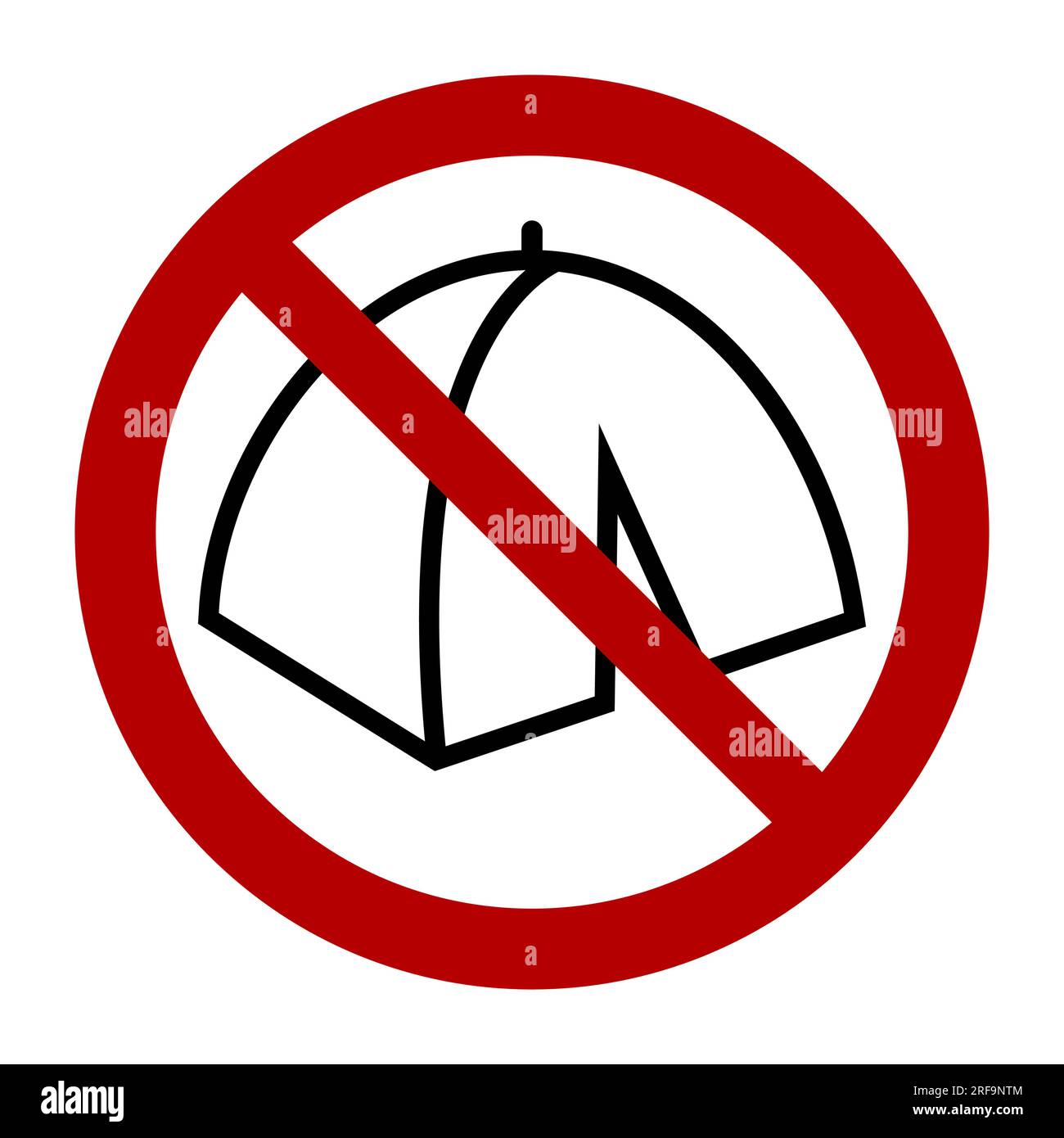 No camping tent symbol, prohibition sign, line icon. Flat vector ...