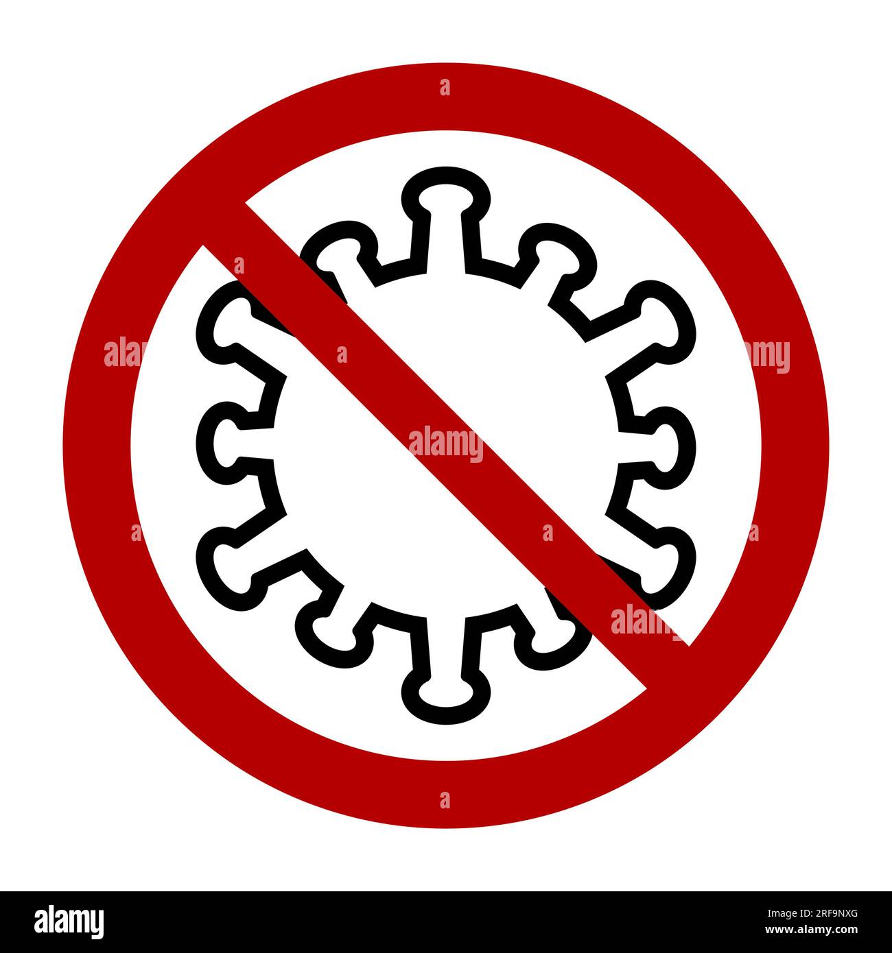 No virus symbol, prohibition sign, line icon. Flat vector illustration ...