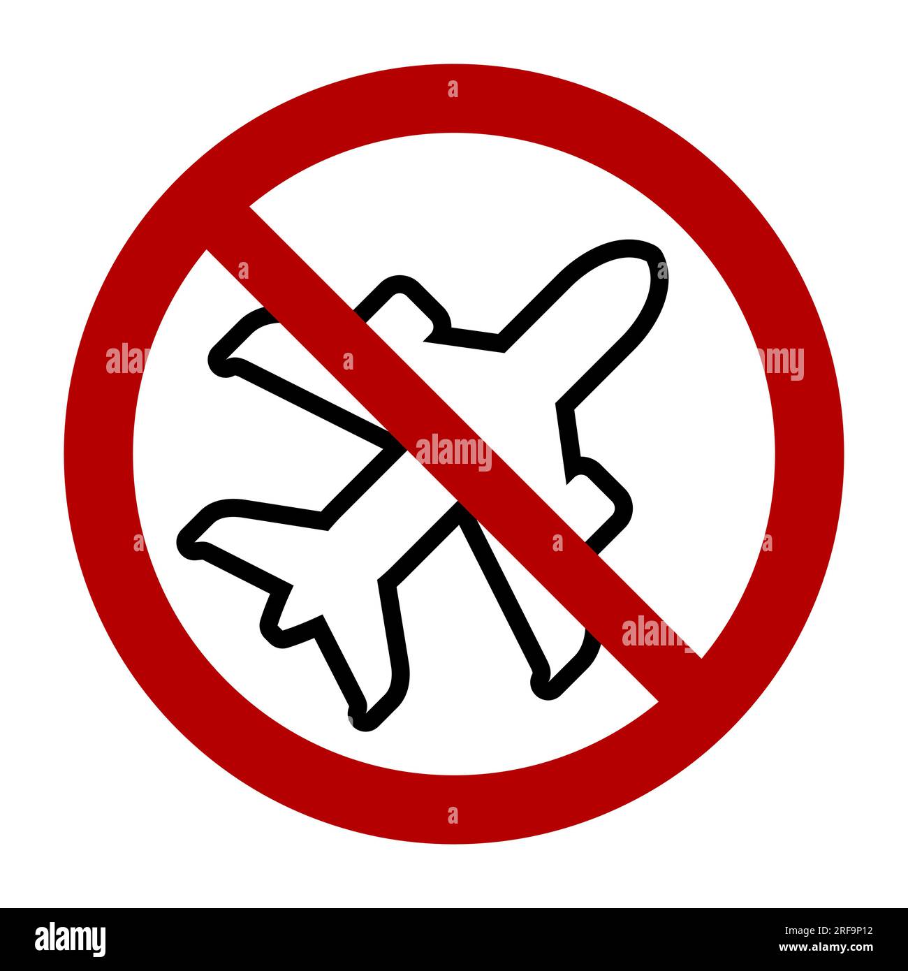 No airplane symbol, prohibition sign, line icon. Flat vector ...