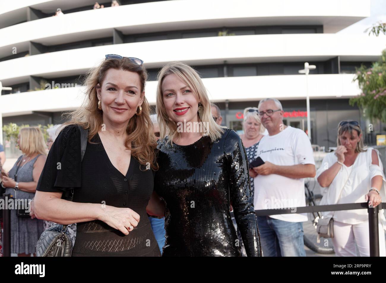 Cap d'Agde, France. 23rd June, 2023. Justine Chantry and a guest attend ...