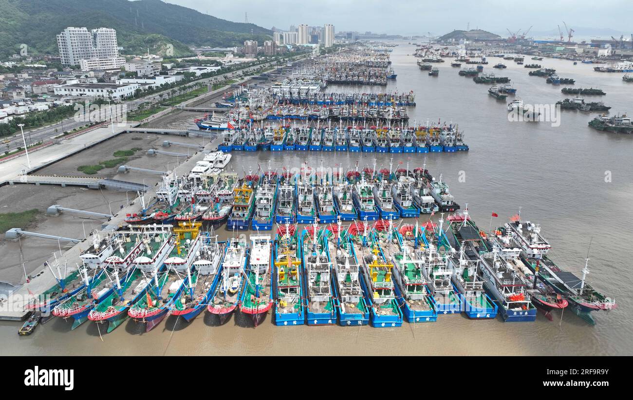 Zhoushan. 1st Aug, 2023. This aerial photo taken on Aug. 1, 2023 shows ...