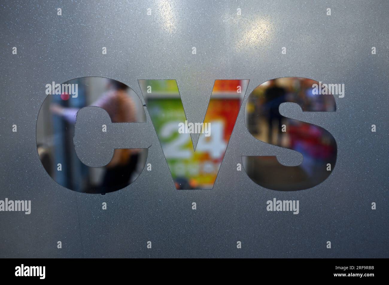 New York, USA. 01st Aug, 2023. View of the CVS Pharmacy initials etched ...
