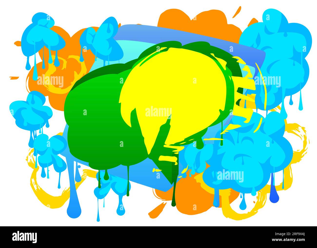 Blue, green and yellow Graffiti speech bubble. Abstract modern ...