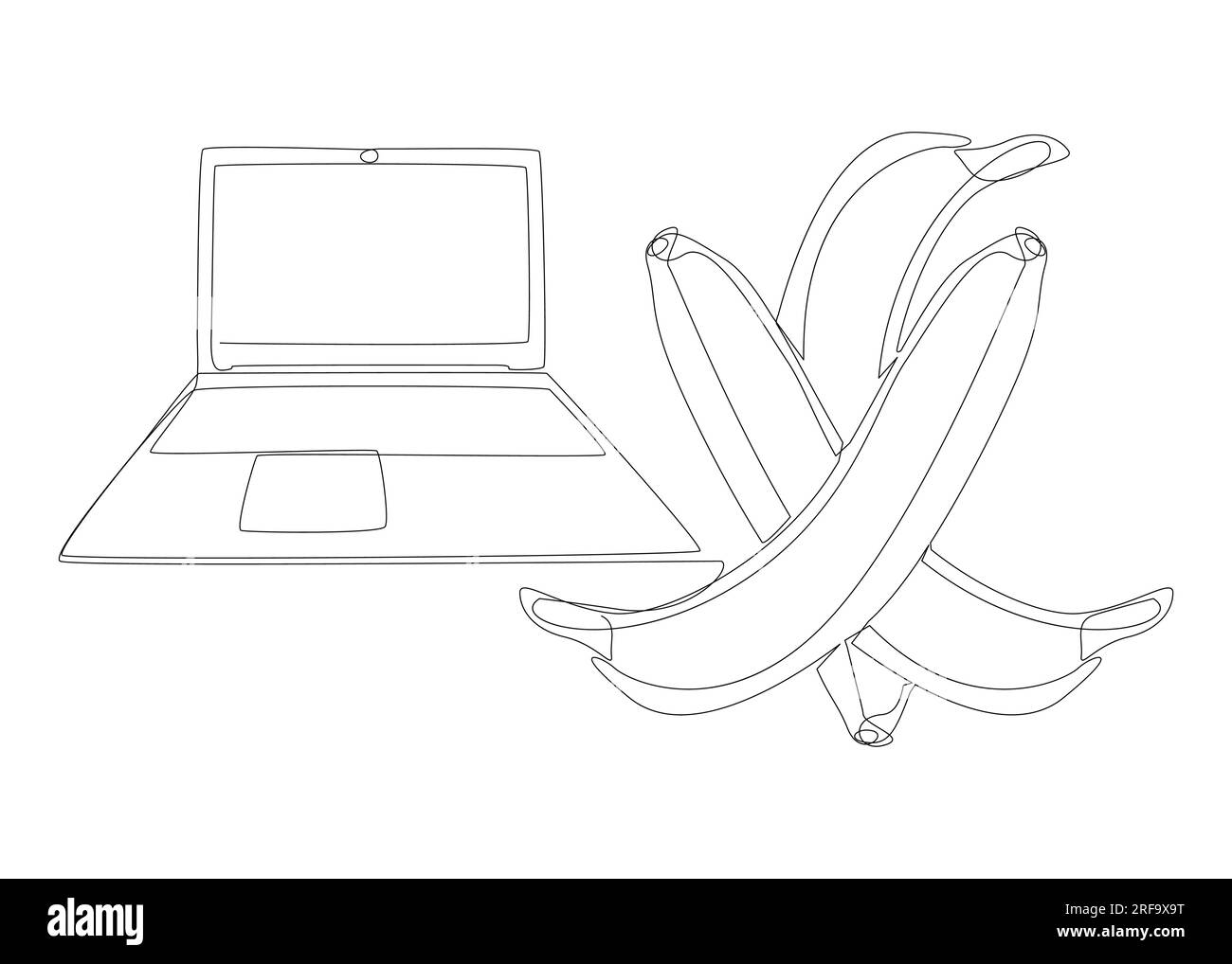 One continuous line of Laptop with Banana. Thin Line Illustration ...