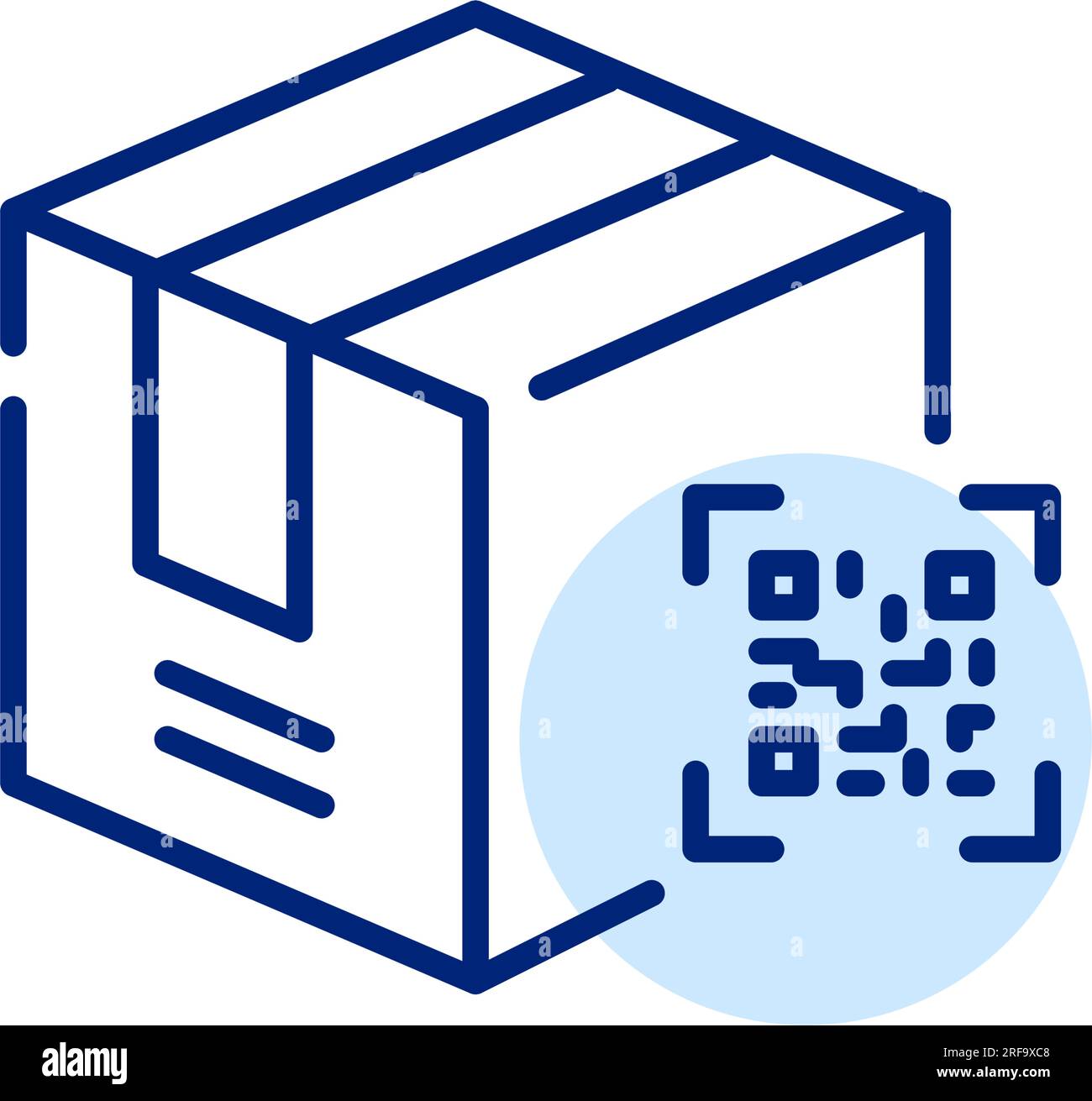 Shipment box with qr-code. Identification tracking code on a parcel. Pixel perfect, editable ...
