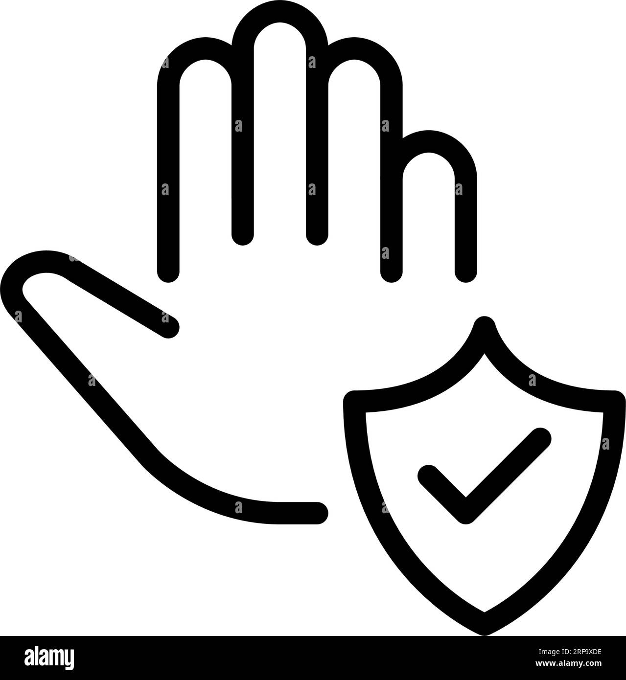 Hand gesturing stop and protection shield with check mark. Pixel ...