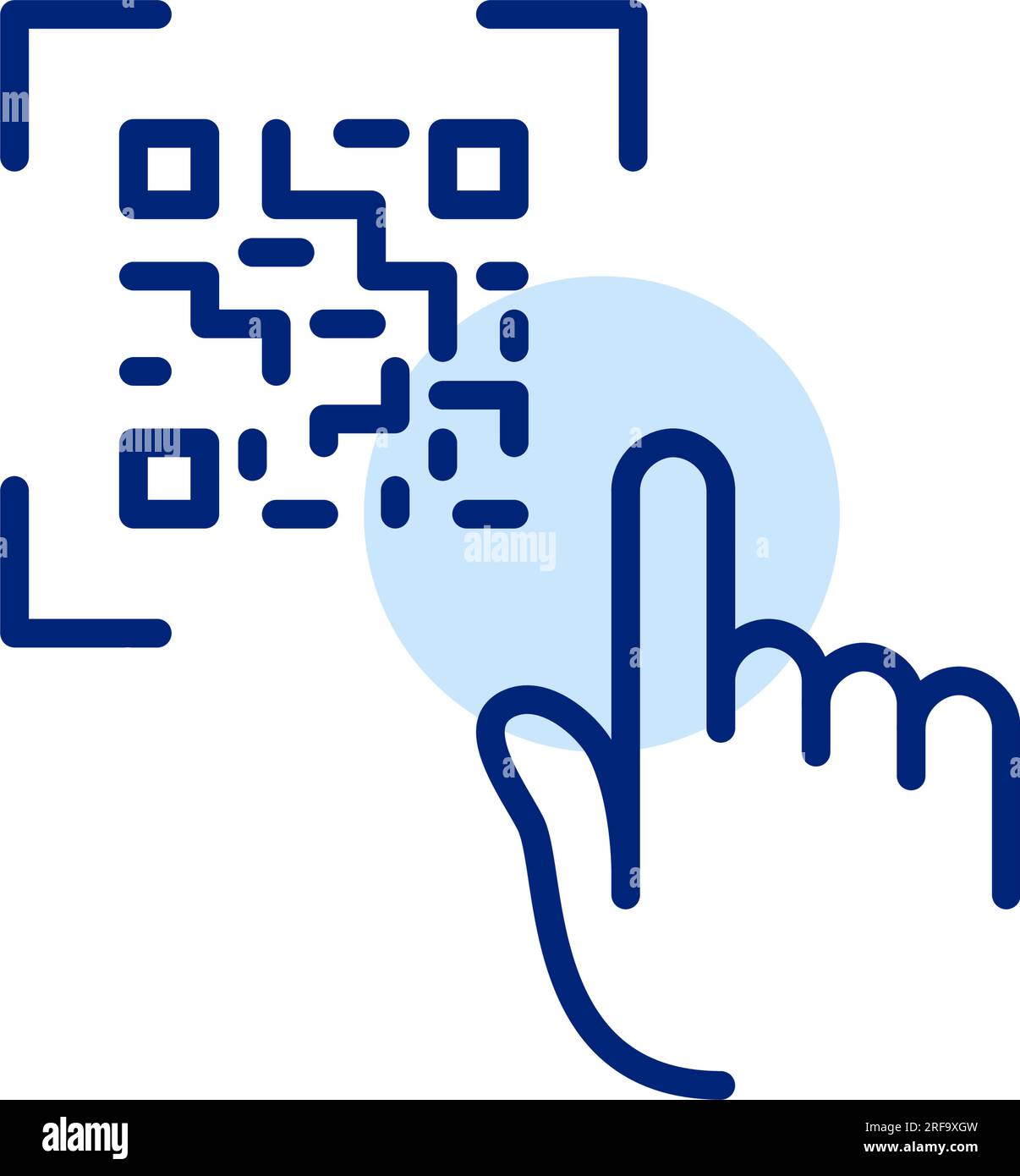 Finger tapping on QR code. Accessing website or goods through a link or ...